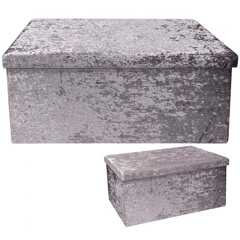 Dark Grey Crushed Velvet Folding Storage Box - Allens
