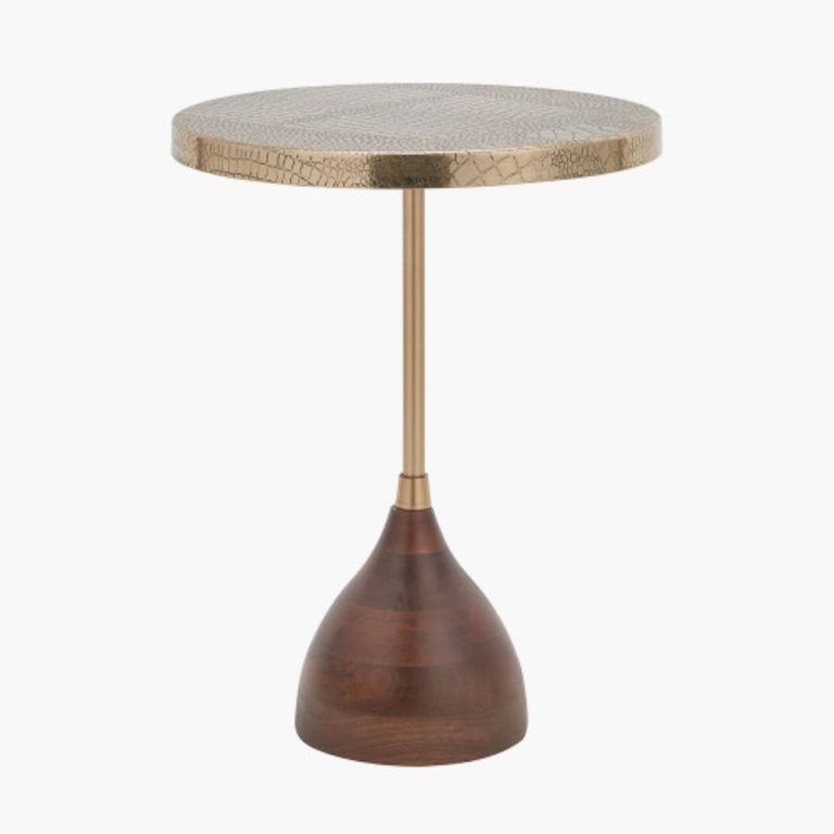 Caiman Antique Brass Croc Effect Table Wood Base - Allens